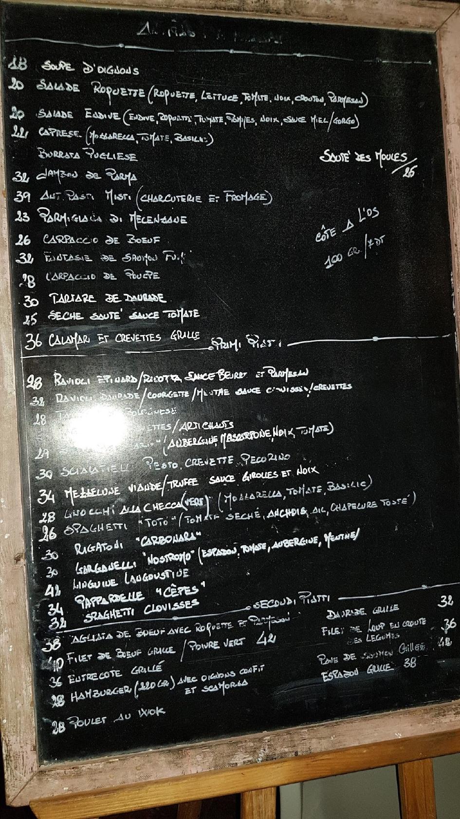 Speisekarte von Au bon vieux temps restaurant, La Marsa, V8MM+8FG