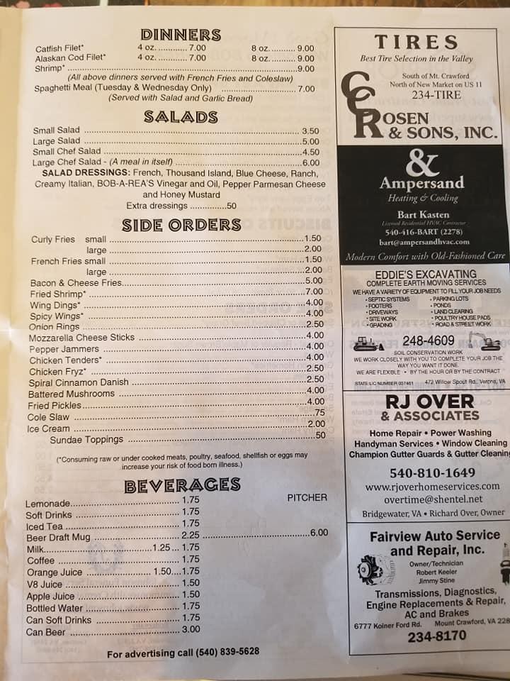Menu at Bob-A-Rea's Pizza & Subs pizzeria, Bridgewater