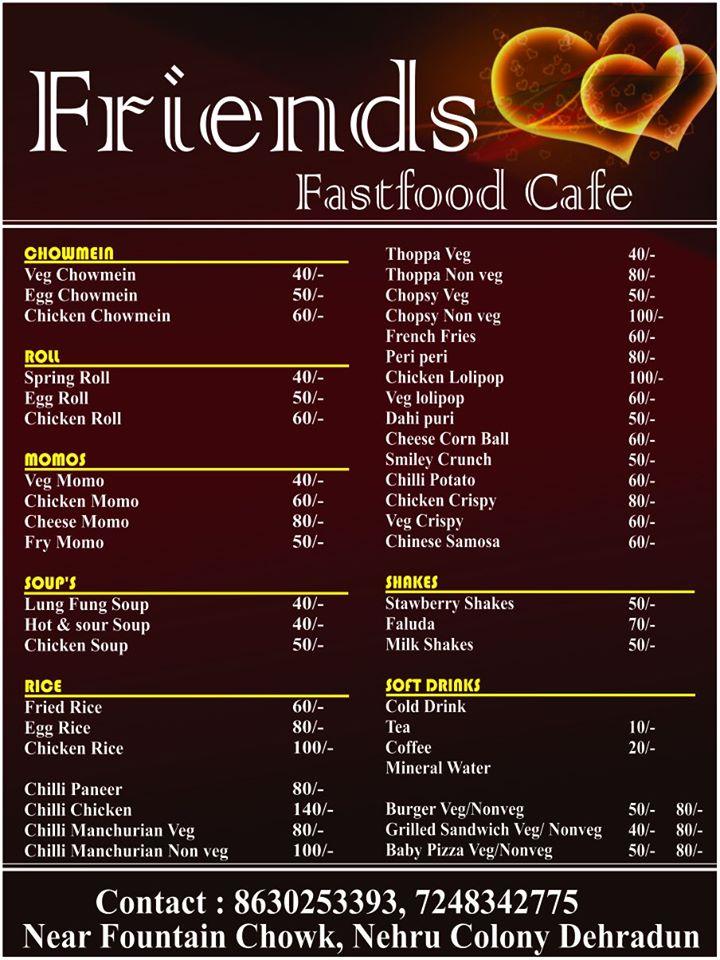 Menu at Friends Restaurant, Dehradun, NEAR FOUNTAIN CHOWK