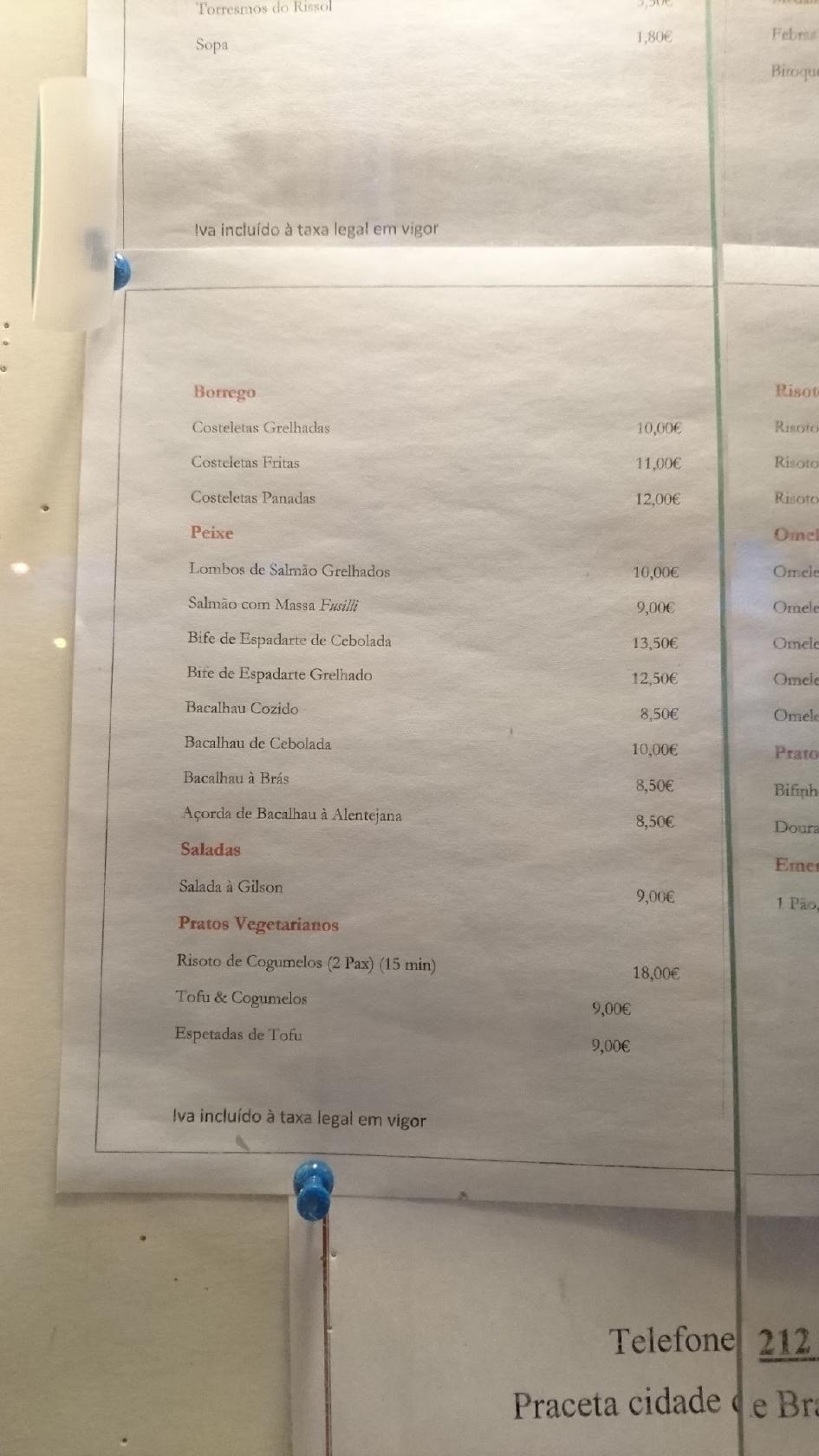 Menu em Gilson restaurante, Montijo