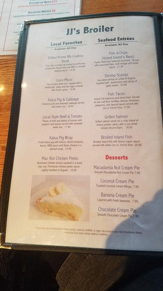 Menu at JJ's Broiler steakhouse, Lihue, Rice St #101