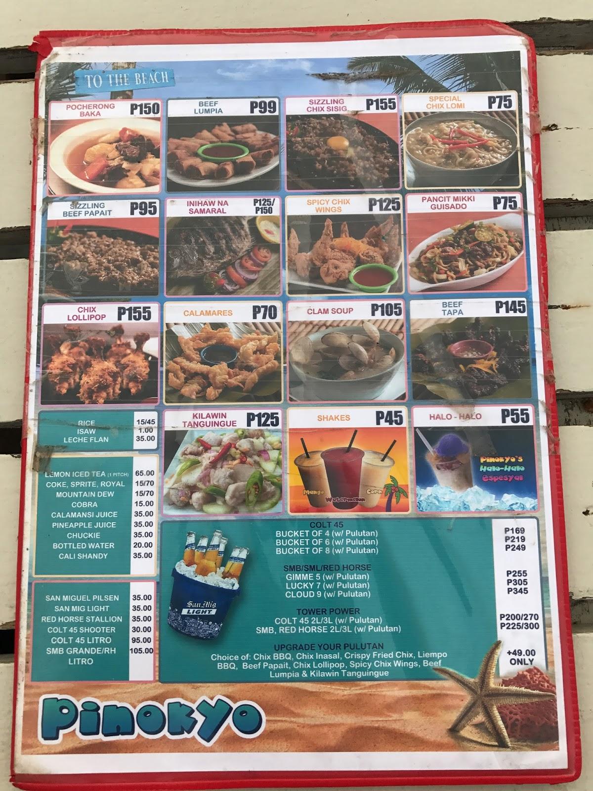 Menu at Pinokyo's restaurant, Zamboanga, V3XJ+X7C