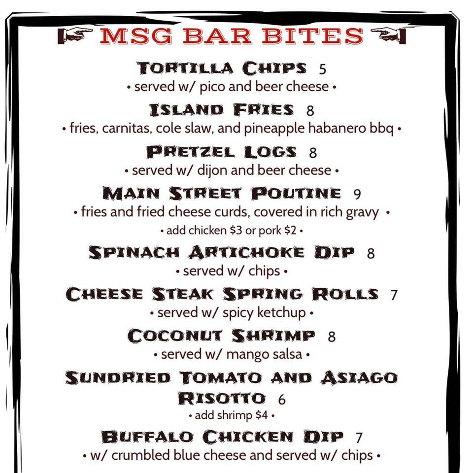 Menu at Main Street Bar & Grill, Lock Haven