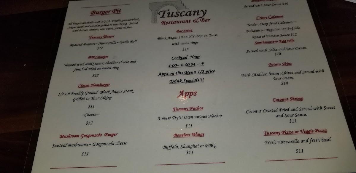 Menu at Tuscany Restaurant and Bar, Brick