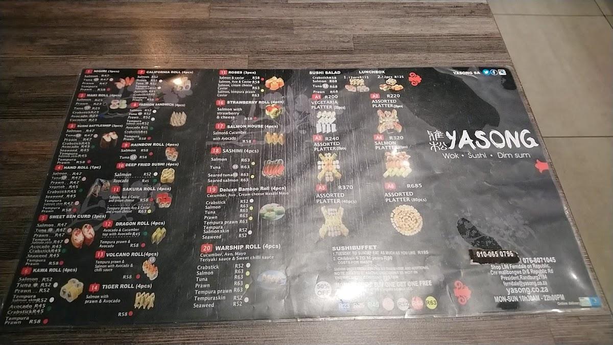 Menu at Yasong Ferndale restaurant, Randburg