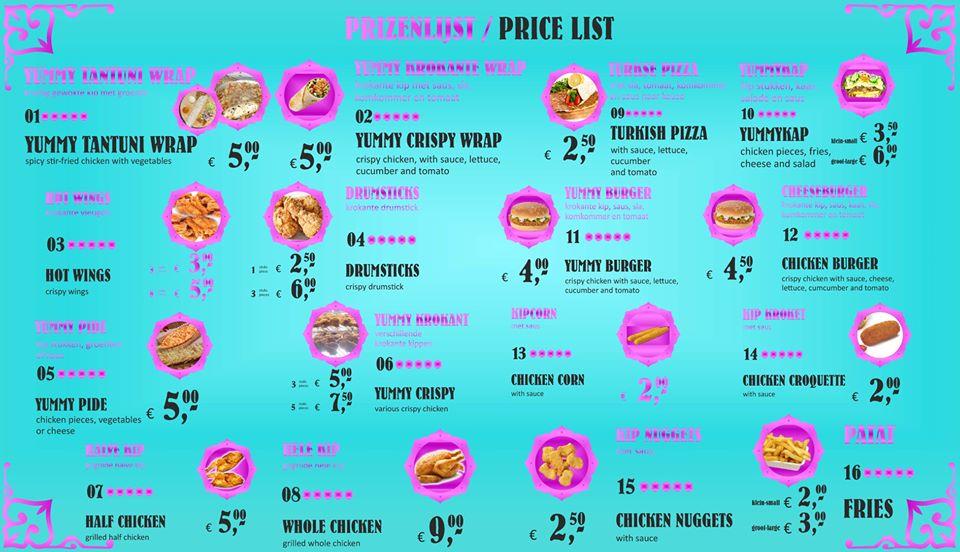 Menu at Yummy Fried Chicken, Rotterdam