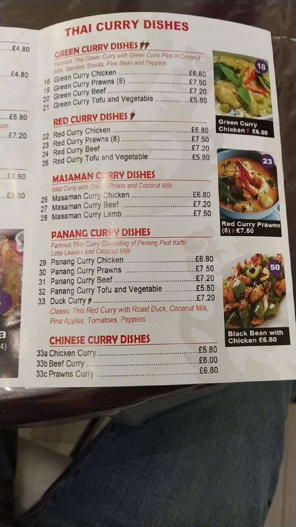 Menu at Bangkok Mami fast food, Gravesend