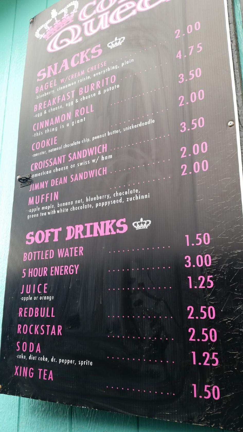 Menu at Coffee Queen, Anchorage