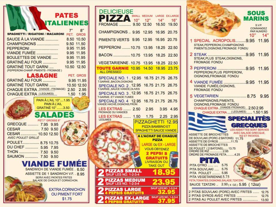 Menu at Restaurant Acropole, Brossard