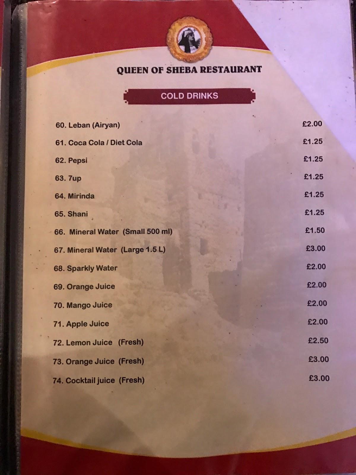 Menu at Saba Restaurant, London