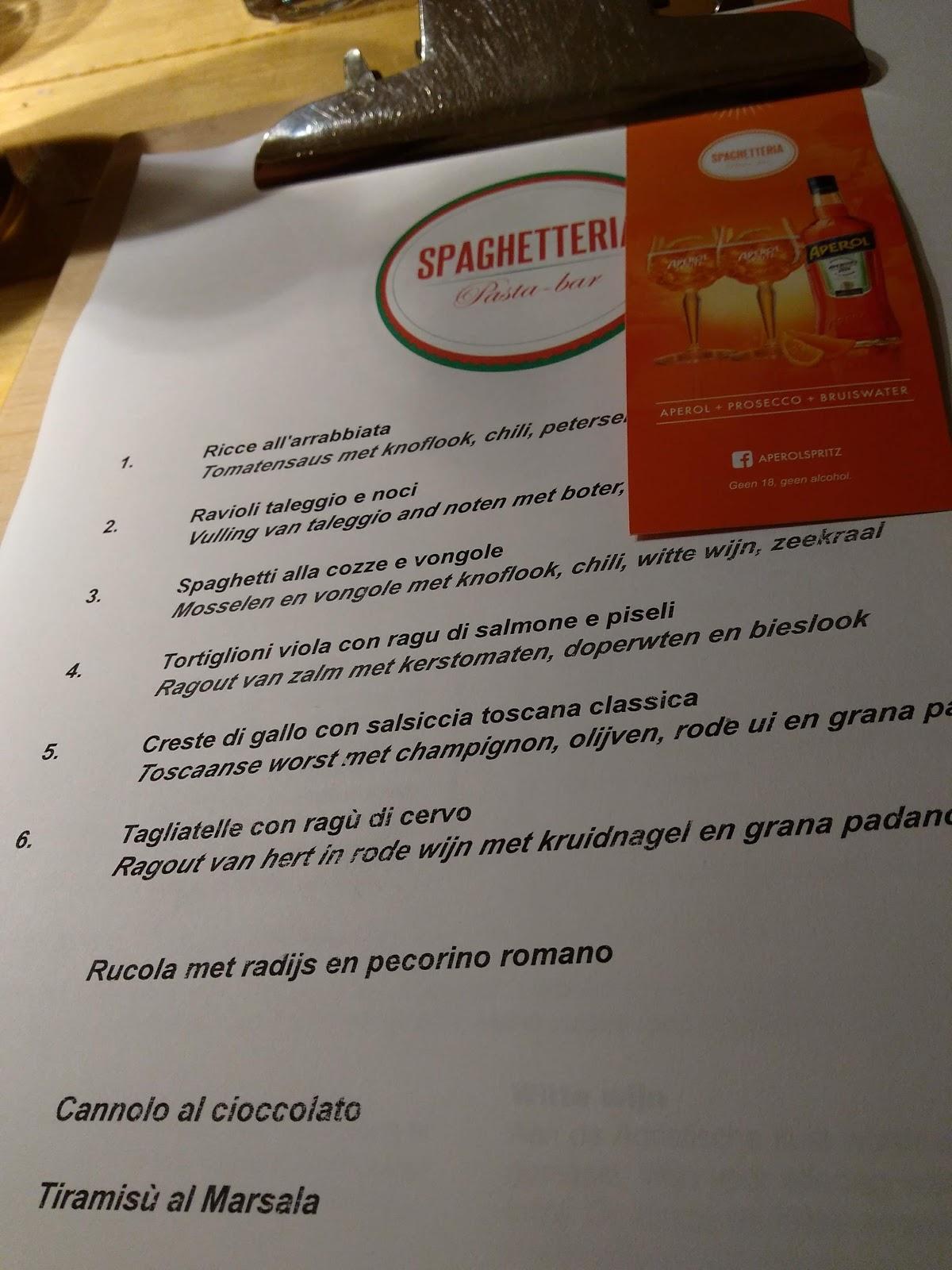 Speisekarte von Spaghetteria, Amsterdam