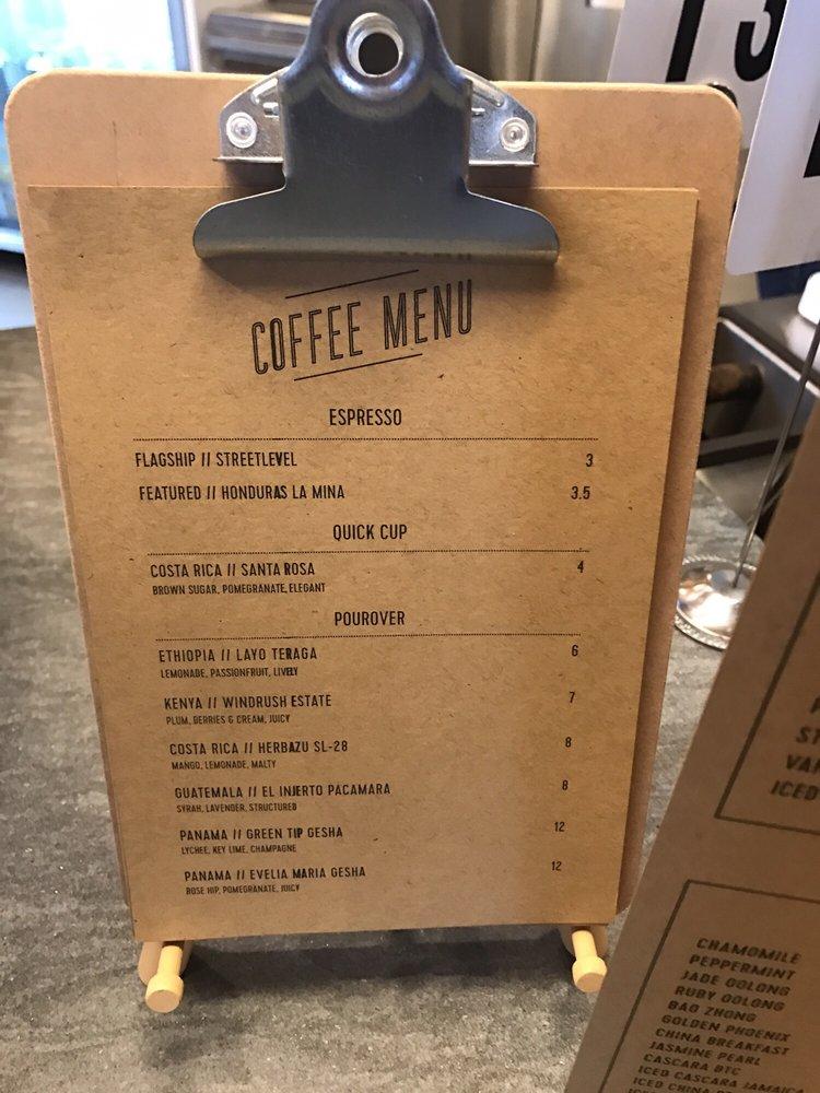 Menu at Verve Coffee Roasters cafe, San Francisco