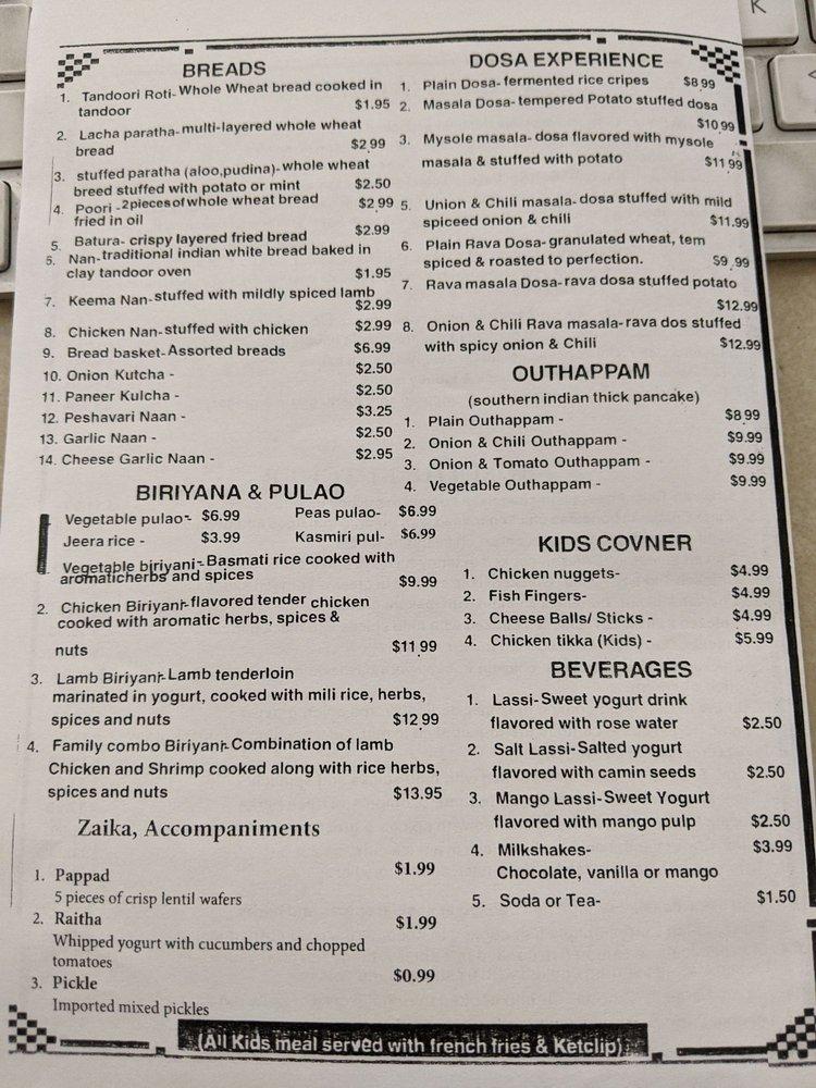 Menu at A Taste of India Restaurant, Fort Wayne