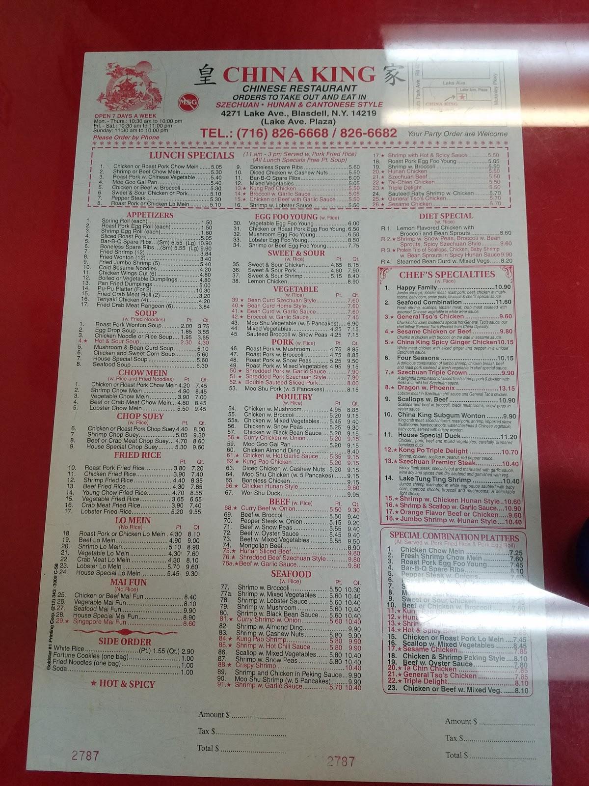 Menu at China King Restaurant, Buffalo, Lake Ave #9