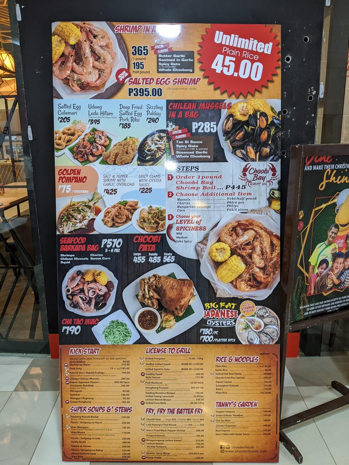 Menu at Choobi choobi restaurant, Cebu City, 3rd Floor Ayala Center