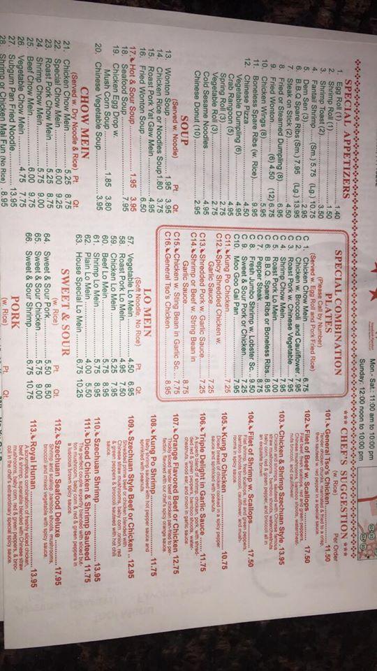 Menu at Top Five Stars restaurant, Hazleton, 335 Laurel Mall Dr