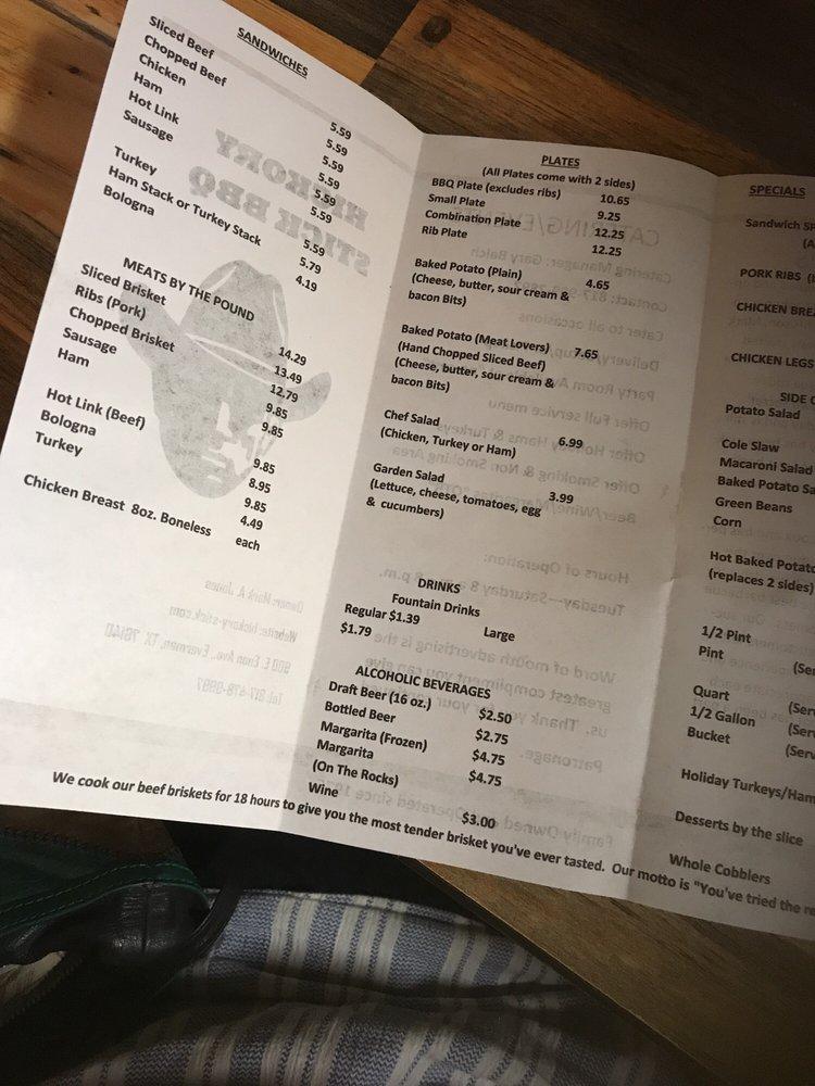 Menu at Hickory Stick Barbeque, Everman