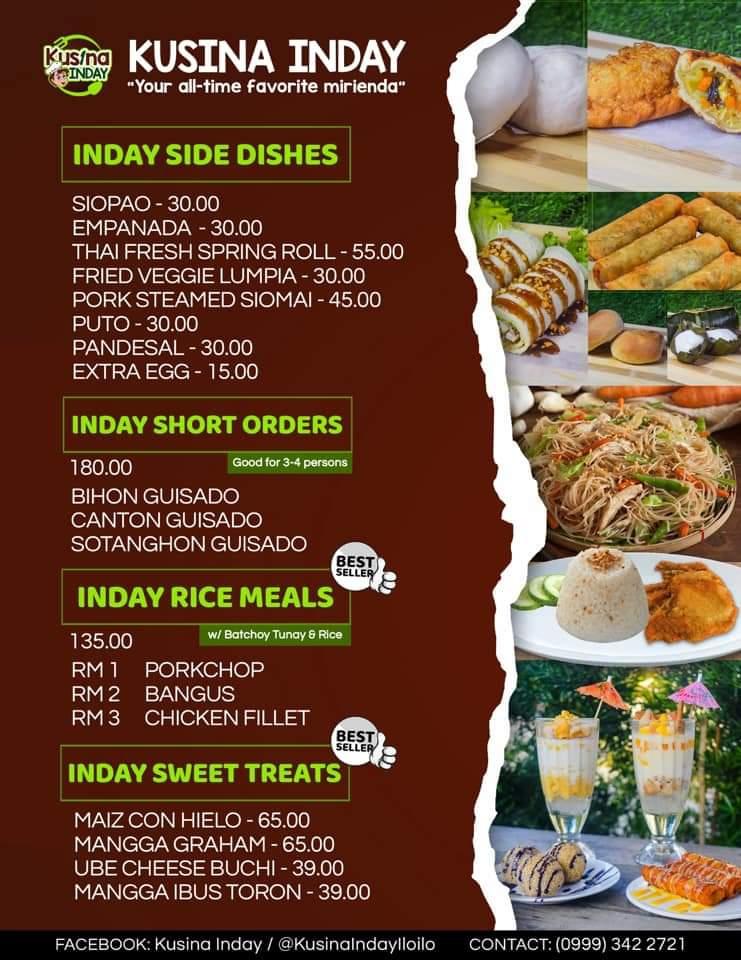 Menu at Kusina Inday restaurant, Iloilo City