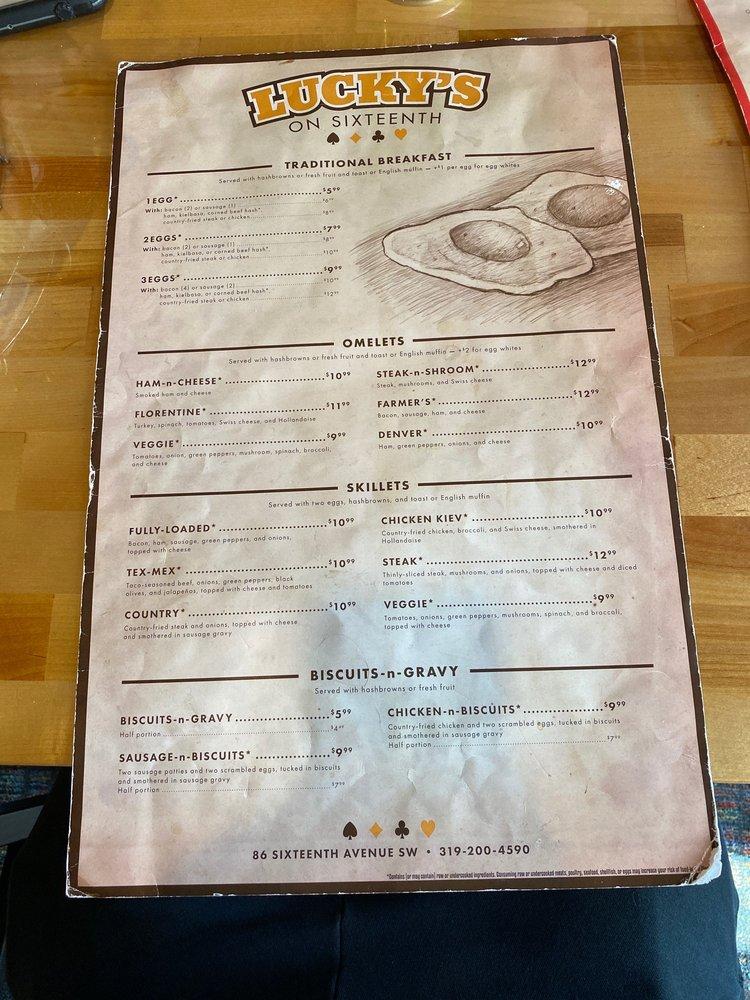 Menu at Lucky's on 16th pub & bar, Cedar Rapids