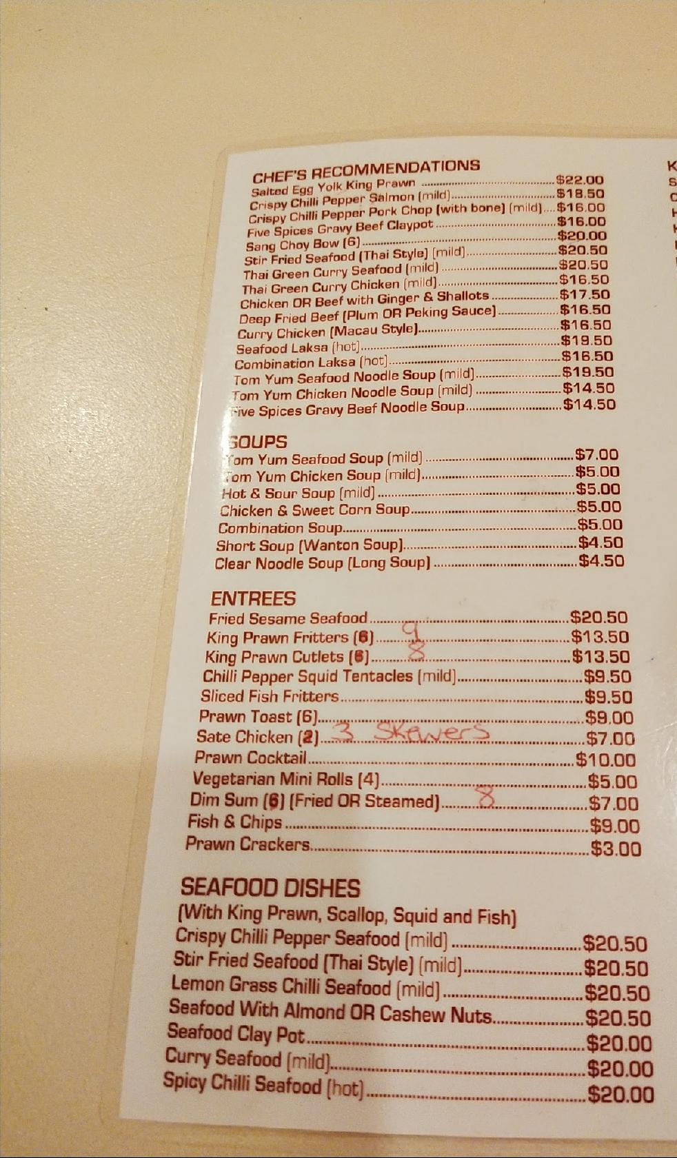 Menu at Macau Cuisine restaurant, Northam