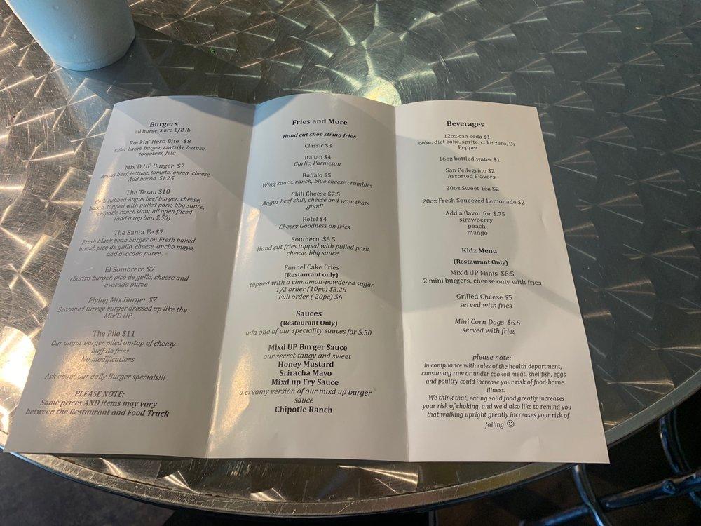 Menu at Mix'D Up Burgers restaurant, Atlanta, 313 Boulevard SE