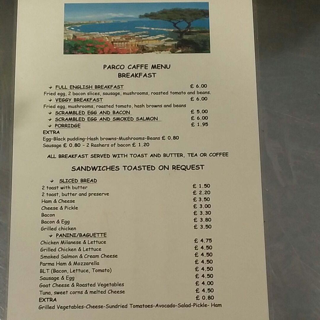 Menu at Parco Cafe, London