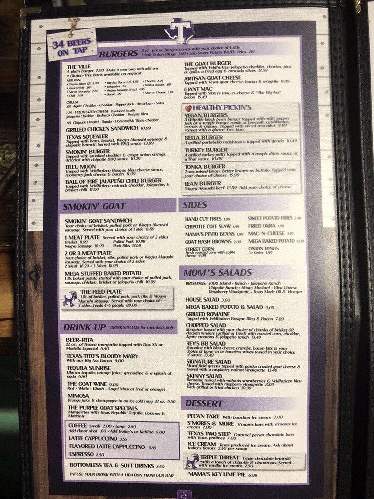 Menu at The Purple Goat pub & bar, Stephenville