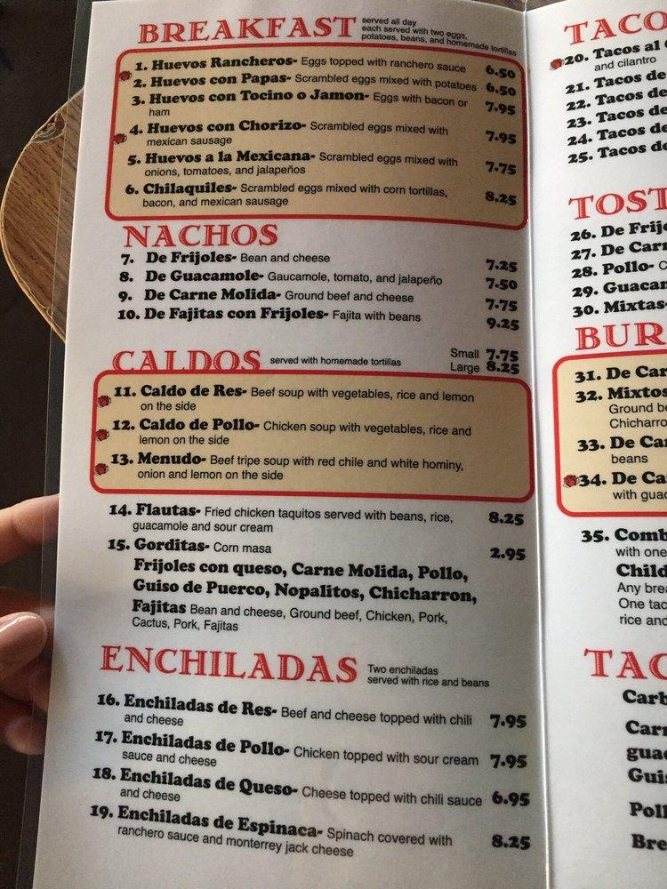 Menu at Tipico's restaurant, Dallas