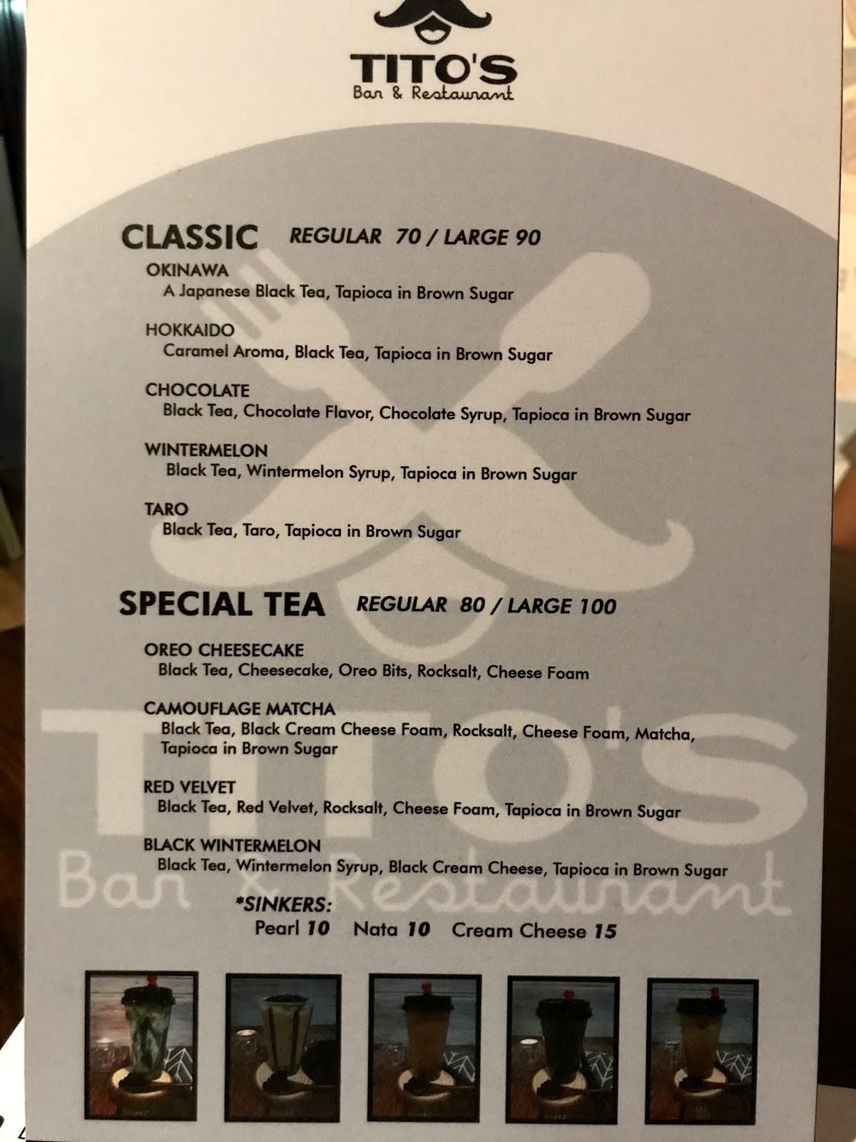 Carta de Tito’s Restaurant, Manila