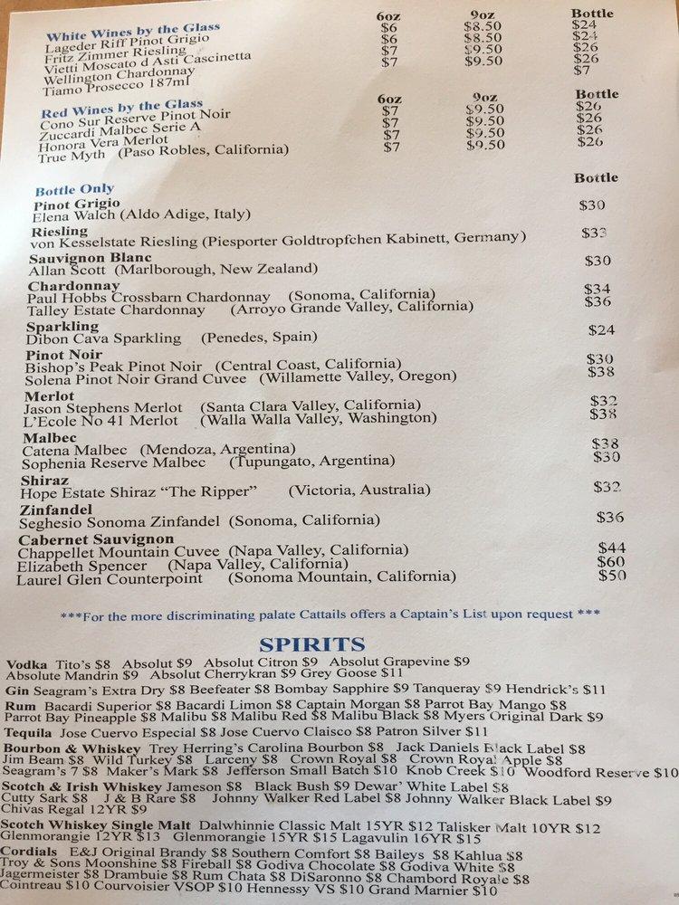 Menu at Cattails restaurant, Zebulon