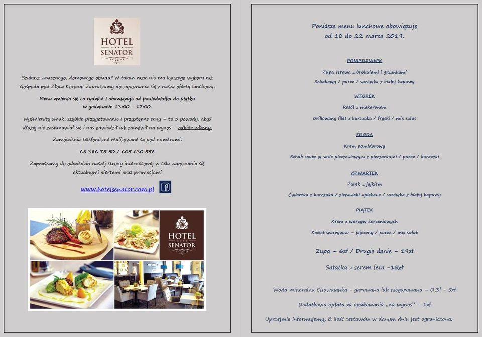 Menu at Hotel Senator restaurant, Zbąszyń