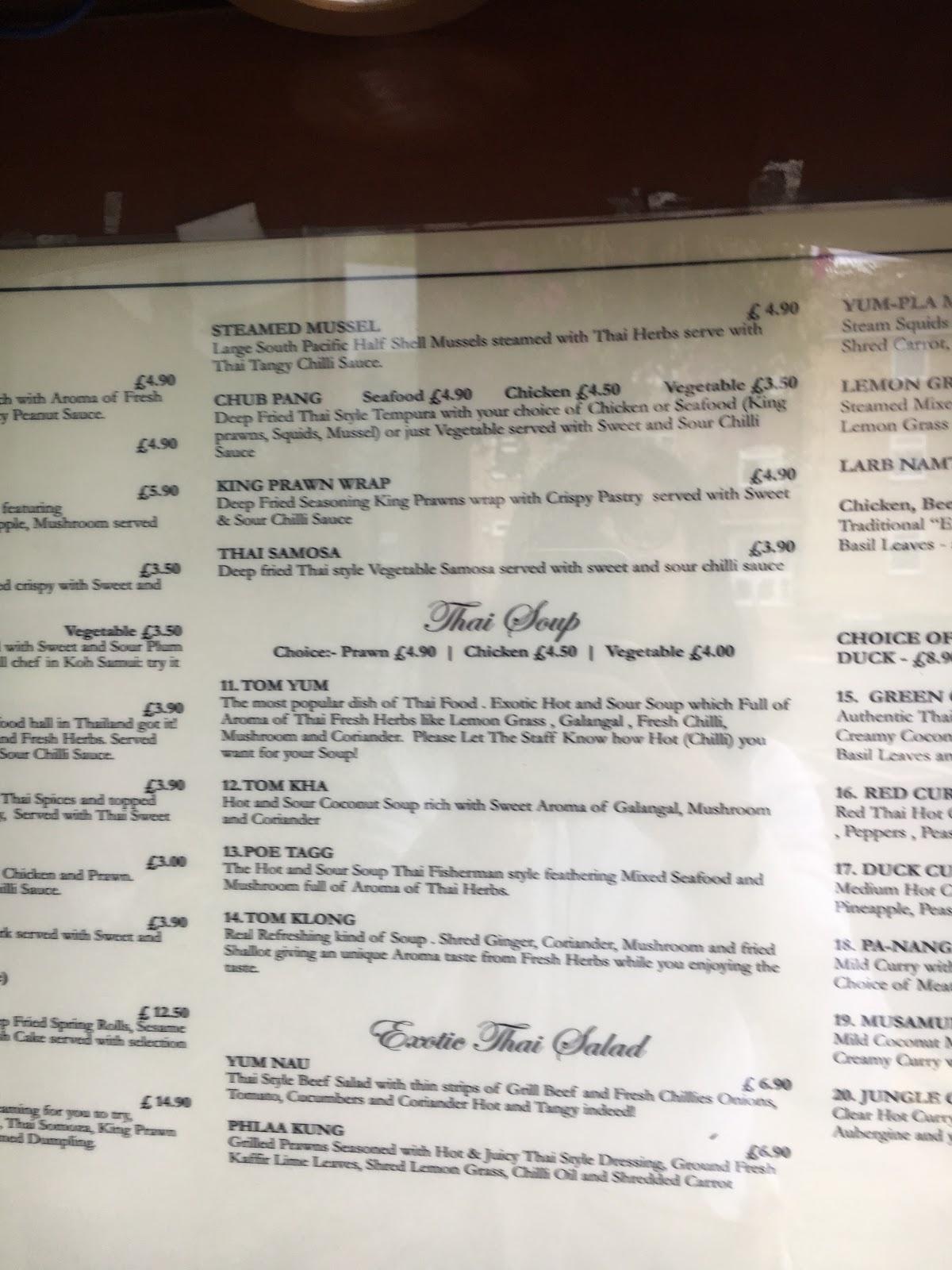 Menu at Thai Four Two restaurant, Broadstairs
