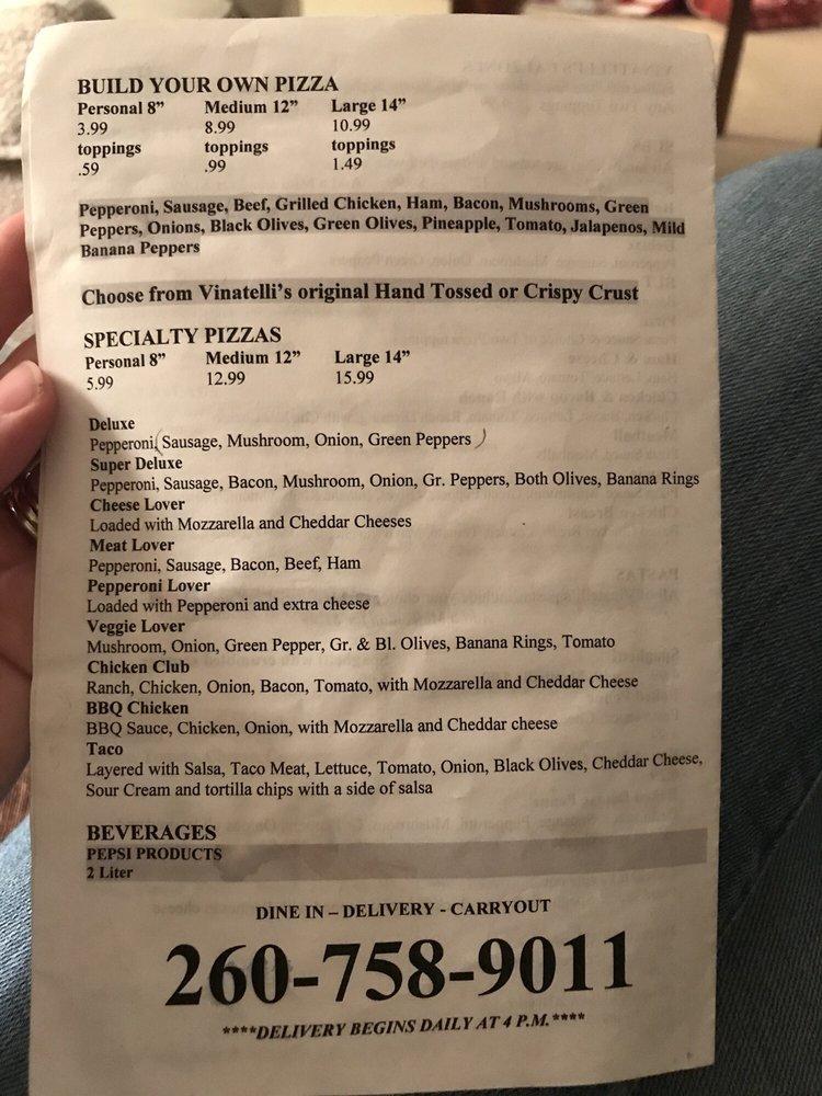 Menu at Vinatellis Italian Cafe, Markle