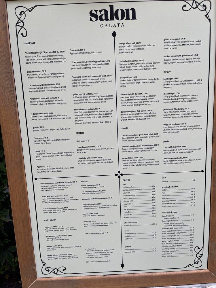 Menu at Salon GALATA, Istanbul