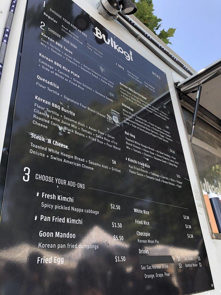 Menu at Bulkogi Truck restaurant, USA