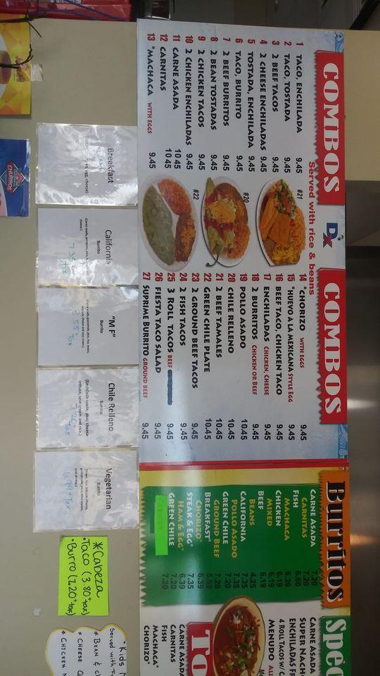 Menu at Los 3 Betos restaurant, Eloy