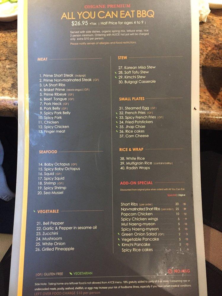 Menu at Ohgane Korean BBQ Concord, Concord