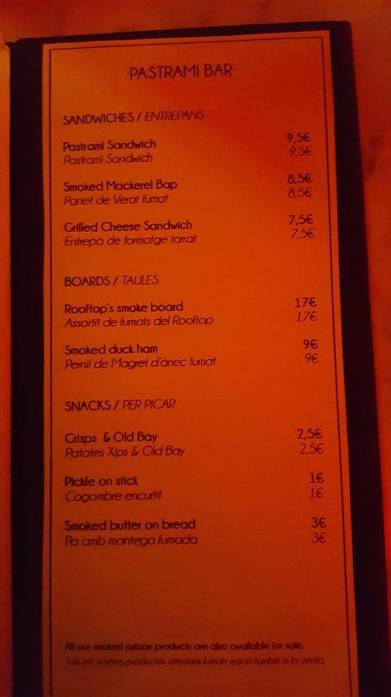 Menu at Paradiso pub & bar, Barcelona