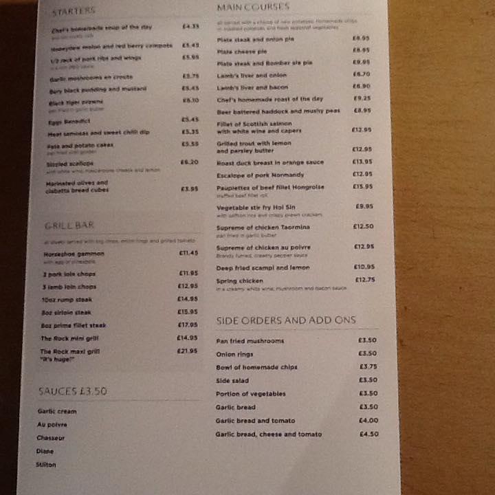Menu at ROCK INN - TOCKHOLES pub & bar, Darwen