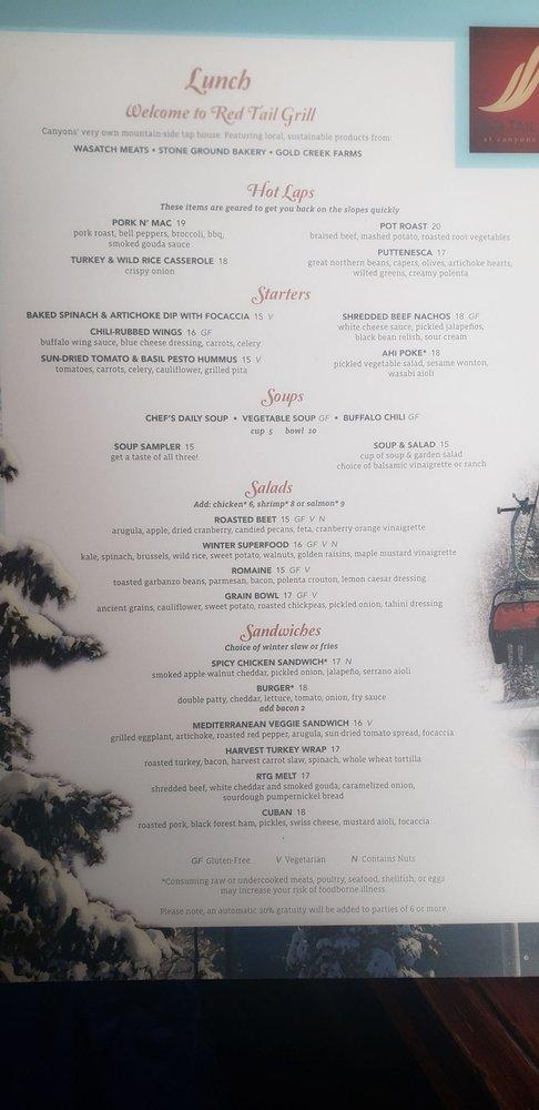 Carta del restaurante Red Tail Grill, Park City