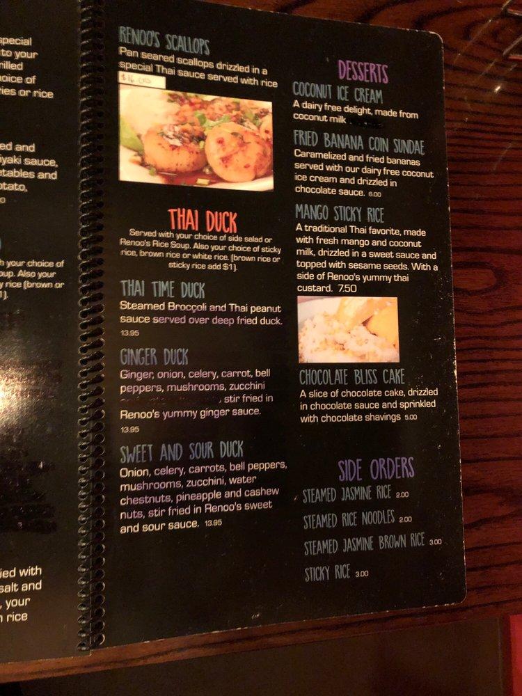 Menu at Renoo’s Thai Time restaurant, Las Cruces, US-70
