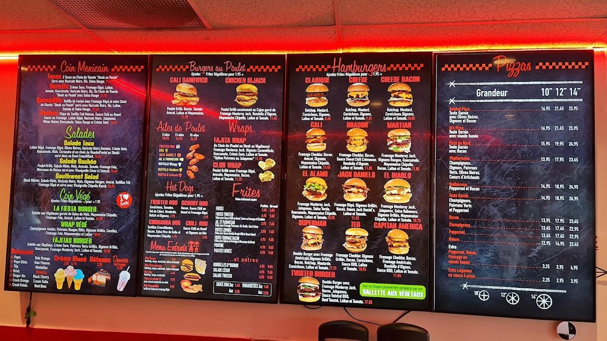 Menu at Twisted Burger restaurant, Longueuil