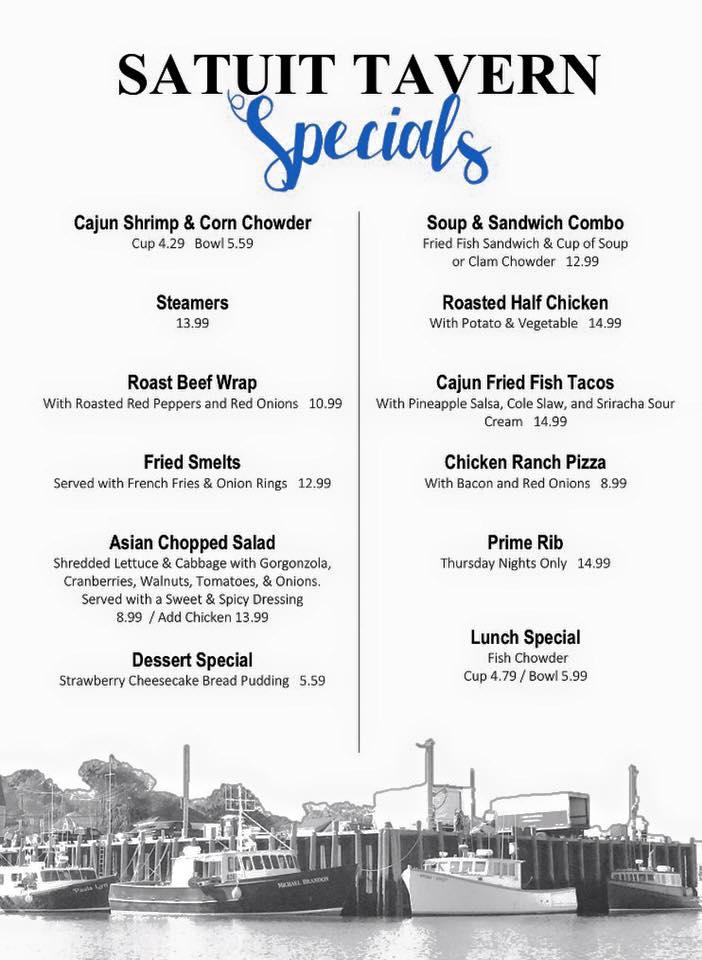 Menu at Satuit Tavern pizzeria, Scituate
