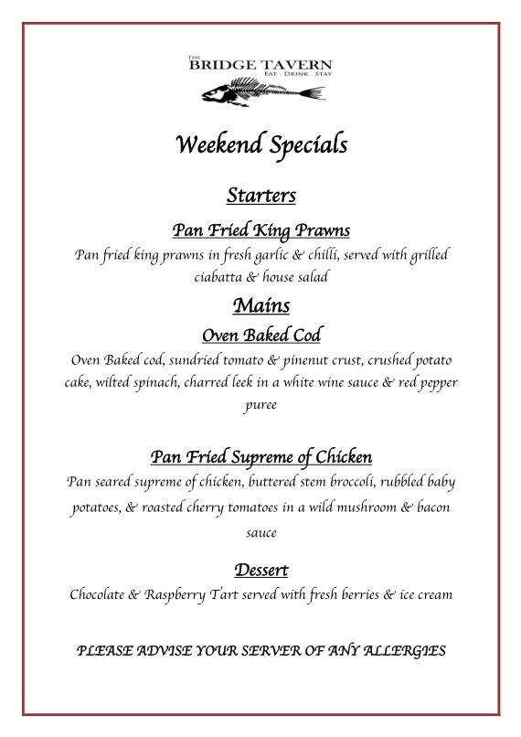 Menu at The Bridge Tavern pub & bar, Wicklow
