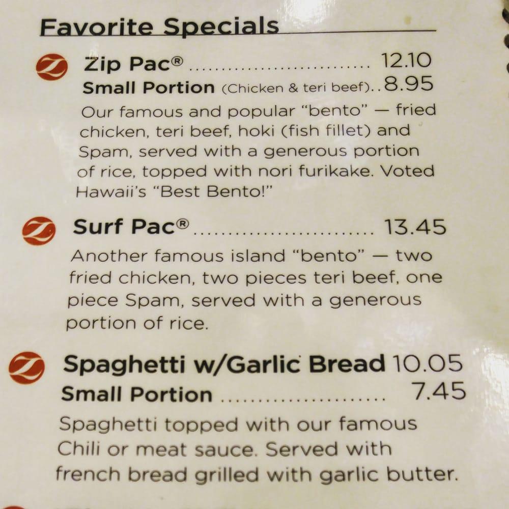 Menu at Zippy's Kahului fast food, Kahului