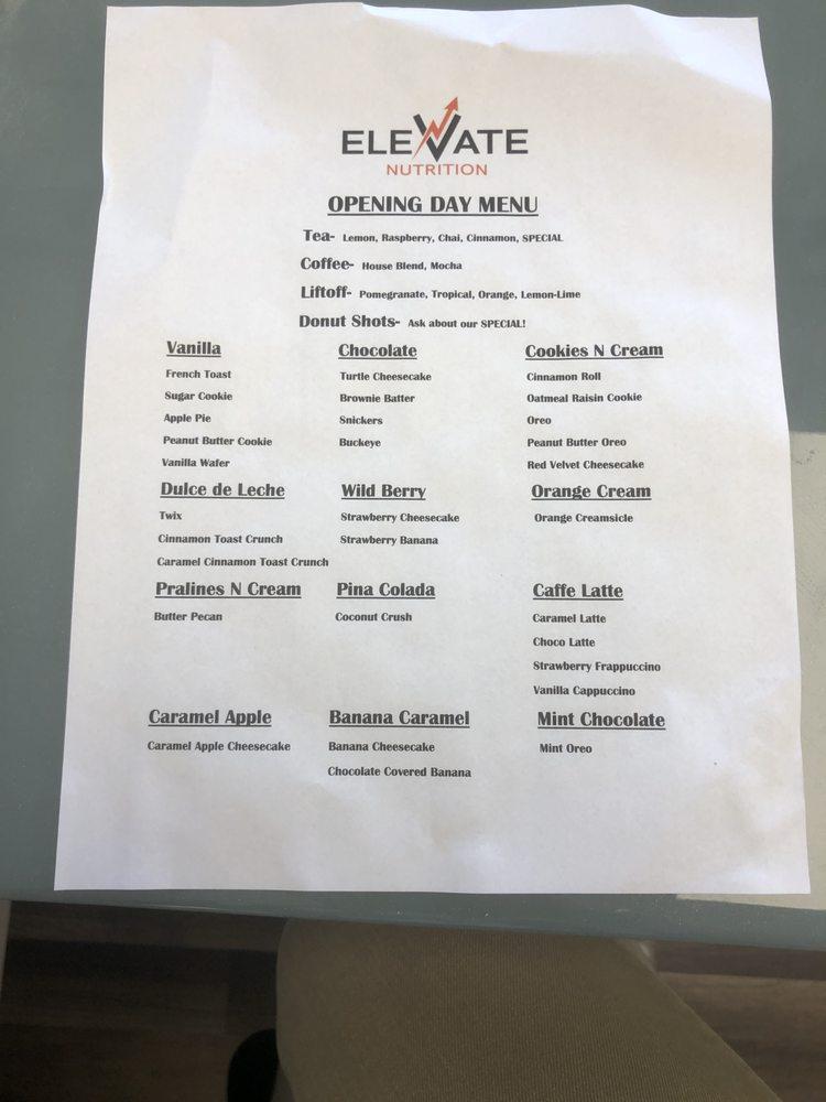 Menu at Elevate Nutrition cafe, Solon