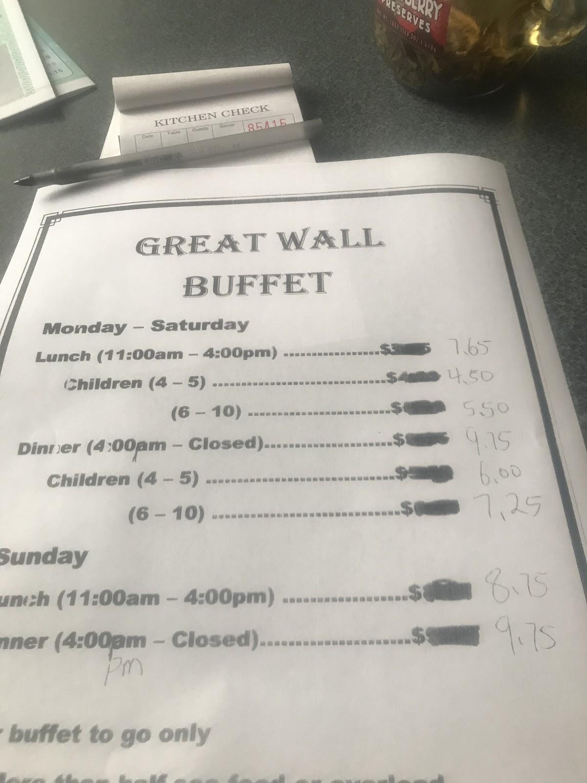 Menu at Great Wall Buffet(Dine in or order by menus,and to go ...