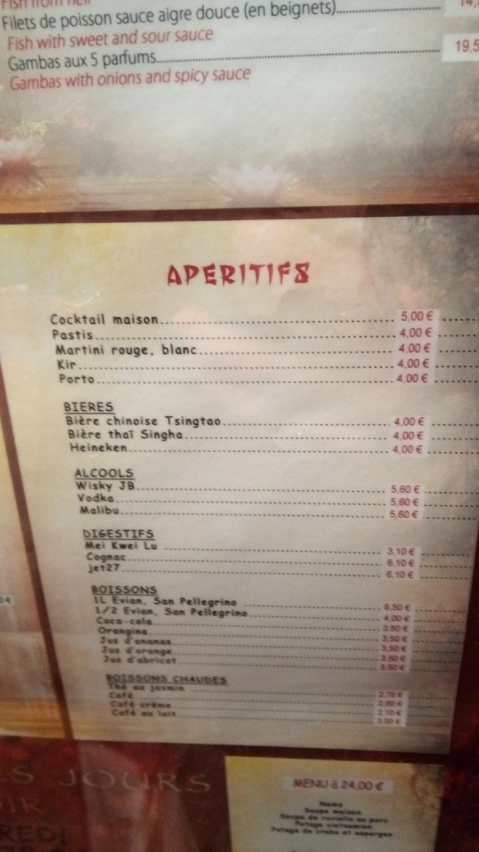 Menu au Hong Yun restaurant, Antibes