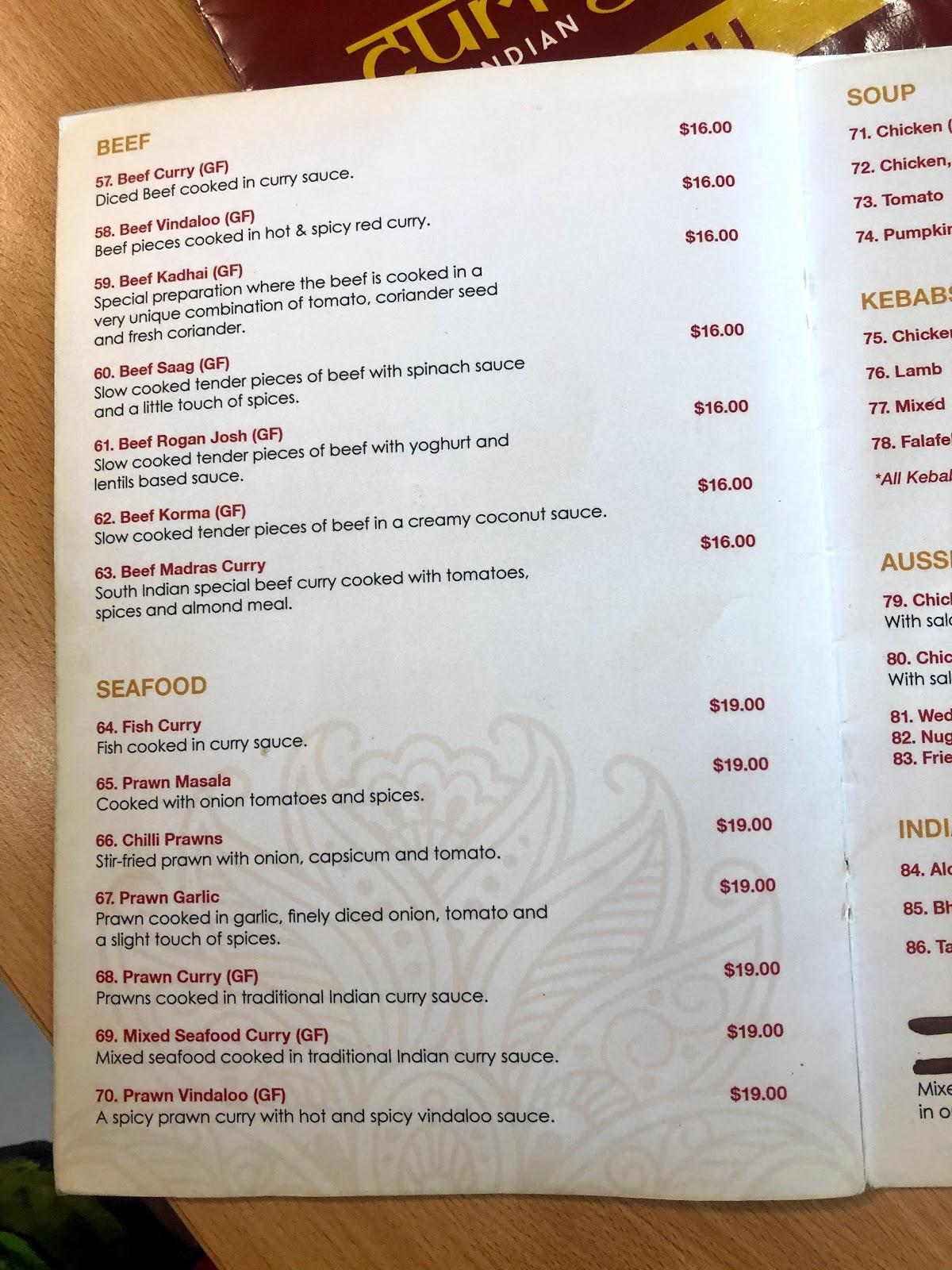 Menu at Kebab n Curry Hut restaurant, Swan Hill