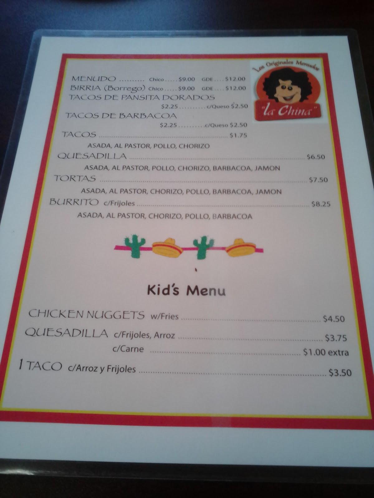 Menu at Menudos La China Authentic Mexican Food restaurant, Goshen